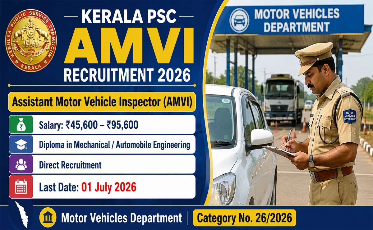 Kerala PSC Assistant Motor Vehicle Inspector Recruitment 2026: Apply ...